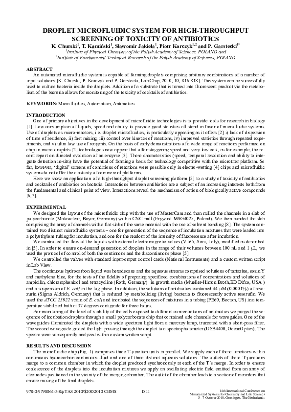 (PDF) DROPLET MICROFLUIDIC SYSTEM FOR HIGH-THROUGHPUT SCREENING OF TOXICITY OF ANTIBIOTICS