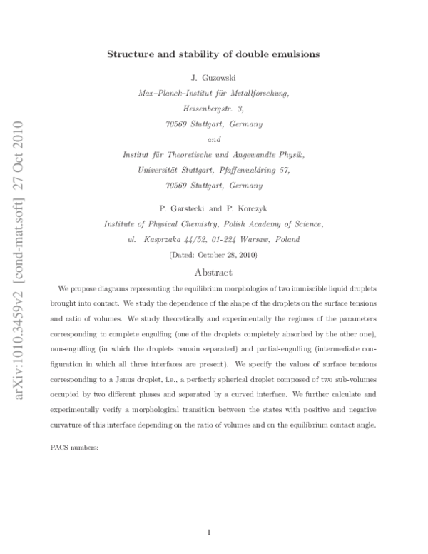 (PDF) Structure and stability of double emulsions