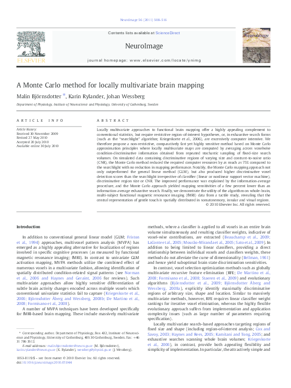 (PDF) A Monte Carlo method for locally multivariate brain mapping | Johan Wessberg - Academia.edu