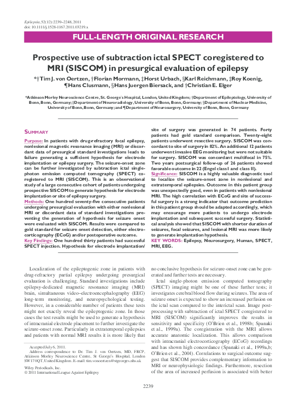 (PDF) Prospective use of subtraction ictal SPECT coregistered to MRI ...