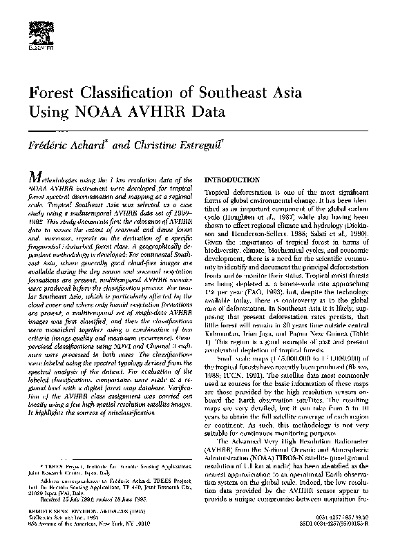 (PDF) Forest classification of Southeast Asia using NOAA AVHRR data