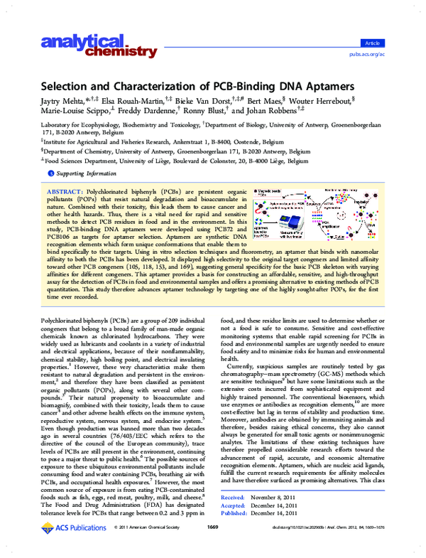(PDF) Selection and Characterization of PCB-Binding DNA Aptamers