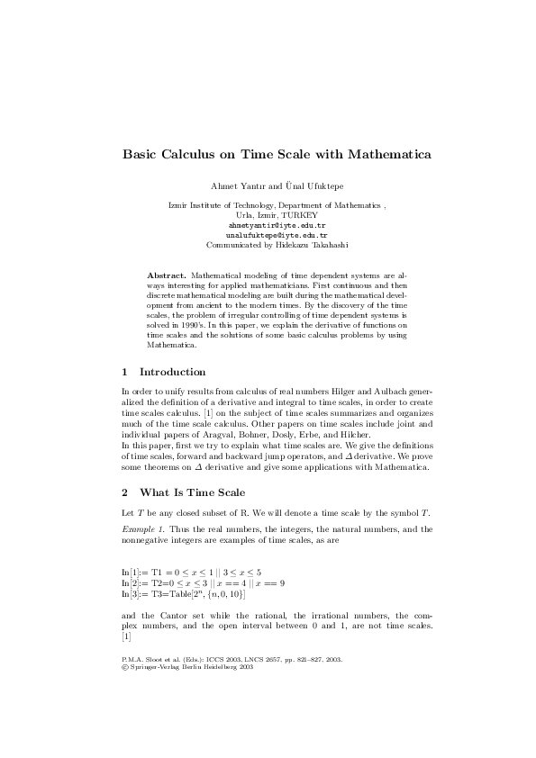 (PDF) Basic Calculus on Time Scale with Mathematica