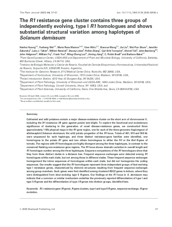 (PDF) The R1 resistance gene cluster contains three groups of ...