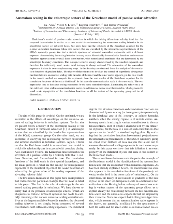 (PDF) Anomalous scaling in the anisotropic sectors of the kraichnan model of passive scalar ...