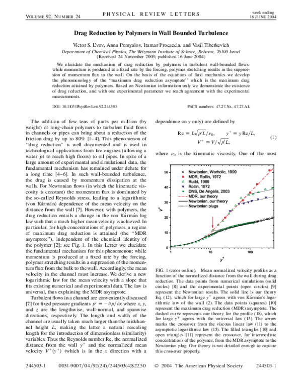 (PDF) Polymer-Induced Drag Reduction in Turbulent Flows