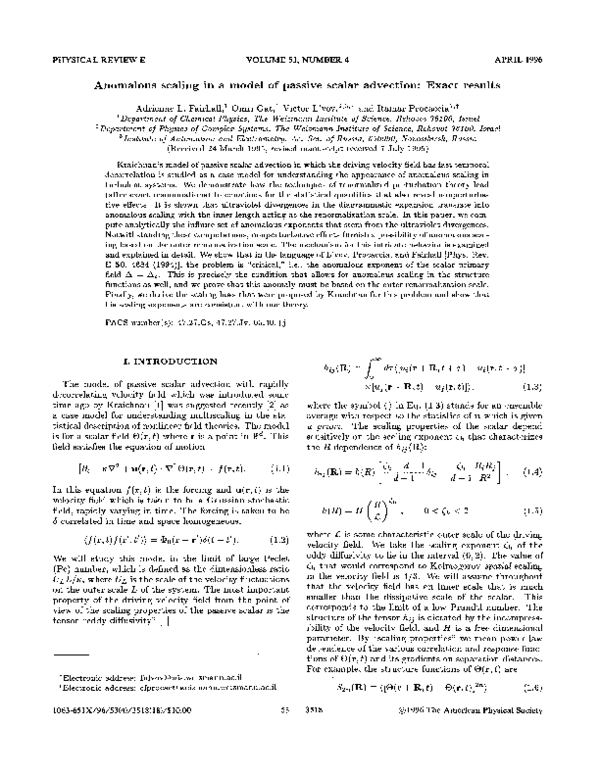 (PDF) Anomalous scaling in a model of passive scalar advection: Exact results