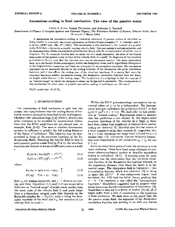 (PDF) Anomalous scaling in fluid mechanics: The case of the passive scalar