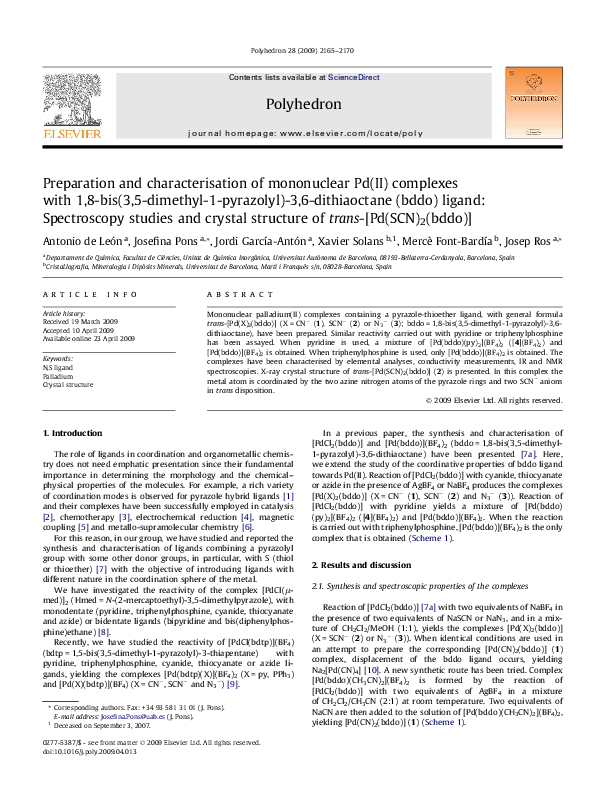 (PDF) Preparation and characterisation of mononuclear Pd(II) complexes with 1,8-bis(3,5-dimethyl ...