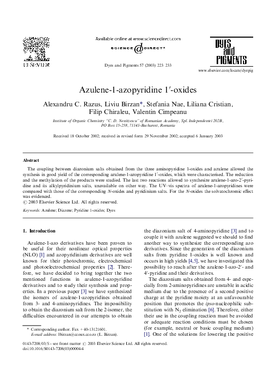 (PDF) Azulene-1-azopyridine 1′-oxides