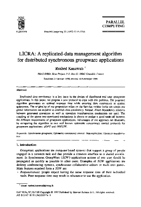 Pdf Licra A Replicated Data Management Algorithm For Distributed Synchronous Groupware