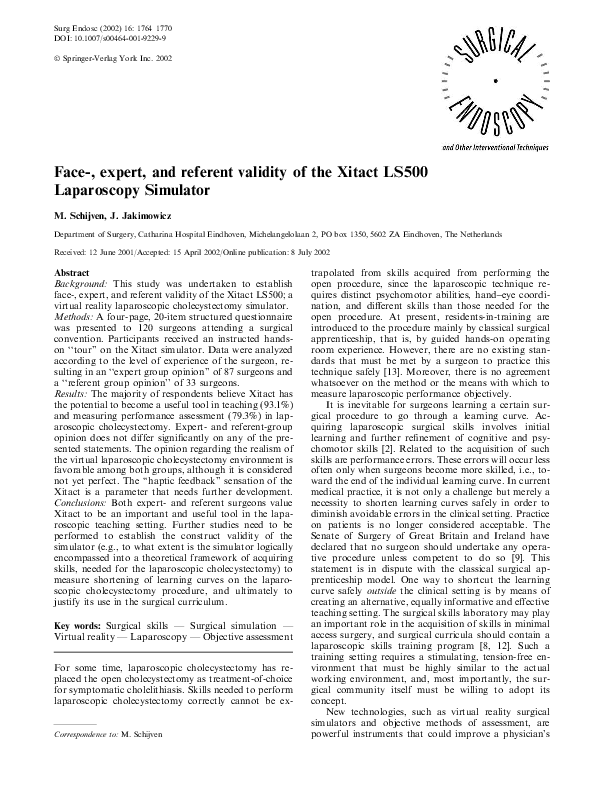 (PDF) Face-, expert, and referent validity of the Xitact LS500 ...