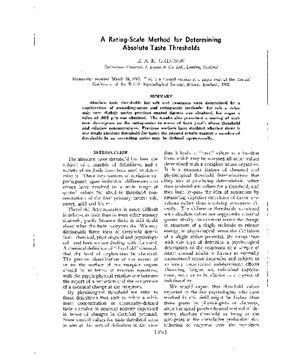 (PDF) A Rating-Scale Method for Determining Absolute Taste Thresholds