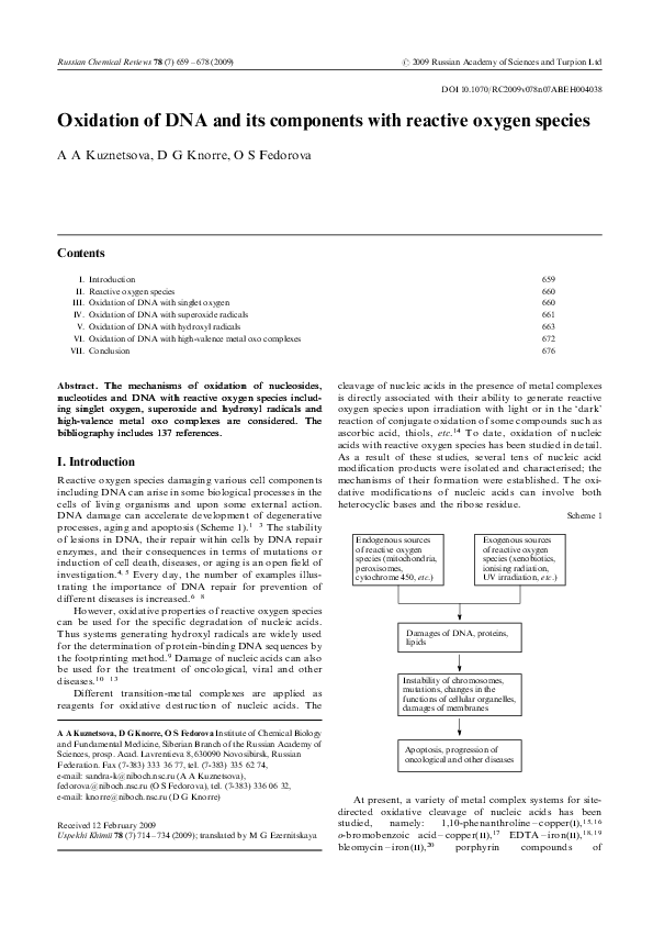 (PDF) Oxidation of DNA and its components with reactive oxygen species