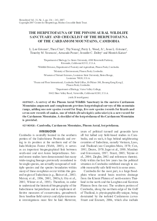 (PDF) The herpetofauna of the Phnom Aural Wildlife Sanctuary and ...