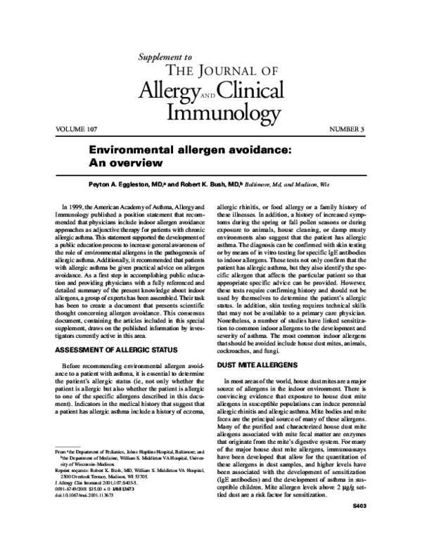 (PDF) Environmental allergen avoidance: An overview