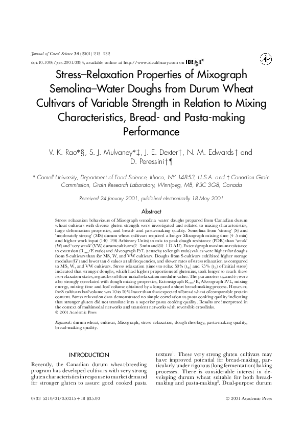 (PDF) Stress–Relaxation Properties of Mixograph Semolina–Water Doughs ...