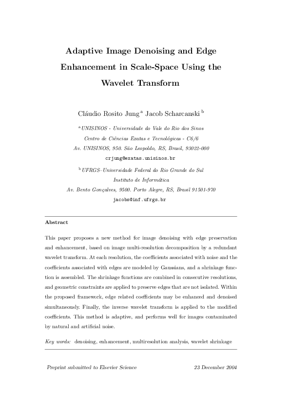 Adaptive Image Denoising And Edge Enhancement In Scale Space Using The Wavelet Transform