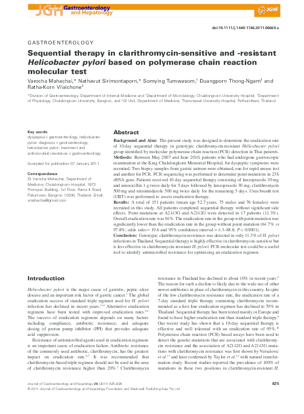 (PDF) Sequential therapy in clarithromycin-sensitive and -resistant ...