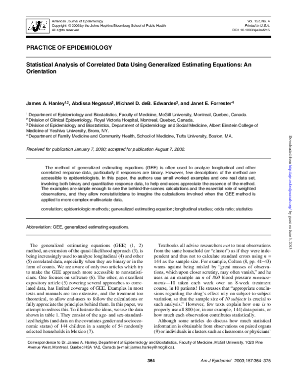Pdf Statistical Analysis Of Correlated Data Using Generalized
