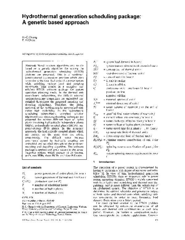 Pdf Hydrothermal Generation Scheduling Package A Genetic Based Approach