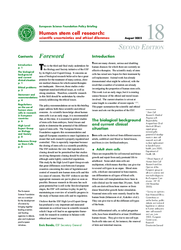 (PDF) European Scientific, Ethical, and Legal Issues on Human Stem Cell ...