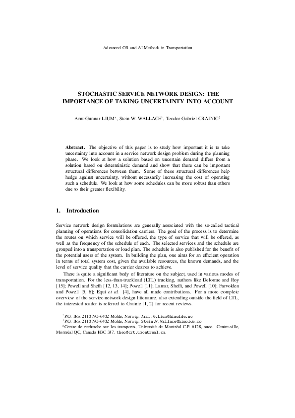 (PDF) Stochastic service network design: The importance of taking ...