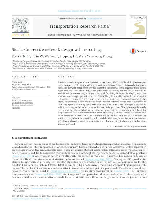 (PDF) Stochastic service network design with rerouting