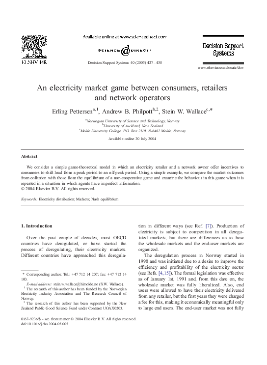 (PDF) An electricity market game between consumers, retailers and ...