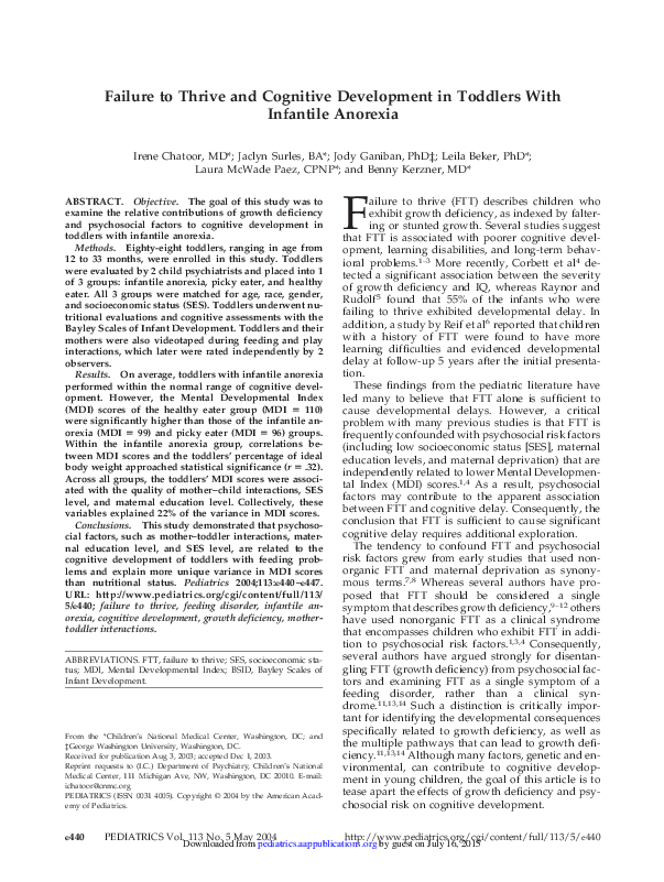 (PDF) Failure to Thrive and Cognitive Development in Toddlers With ...