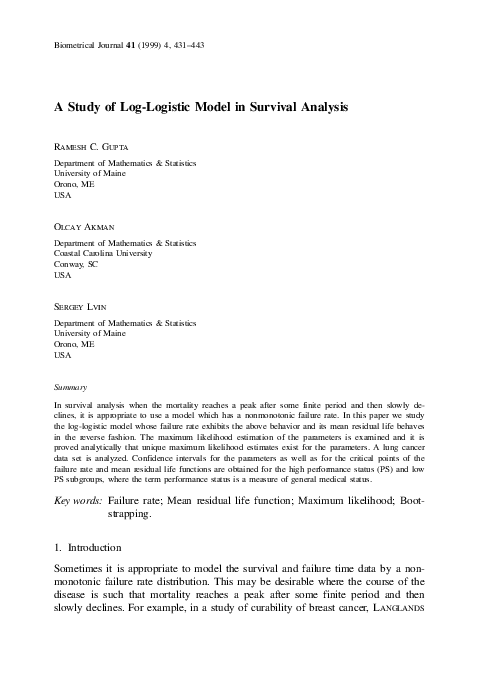 (PDF) A Study of Log-Logistic Model in Survival Analysis