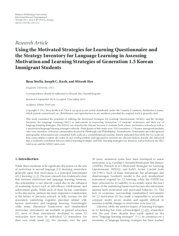 (PDF) Using the Motivated Strategies for Learning Questionnaire and the ...