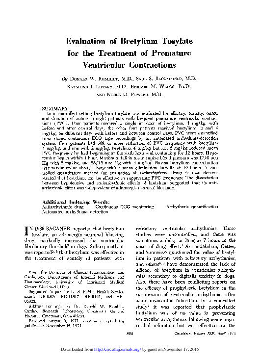 (PDF) Evaluation of Bretylium Tosylate for the Treatment of Premature ...