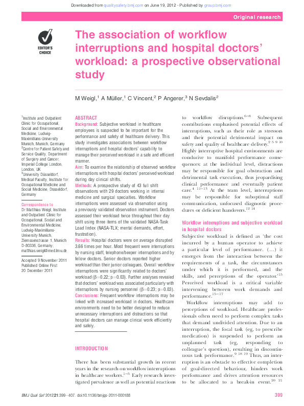 (PDF) The association of workflow interruptions and hospital doctors ...