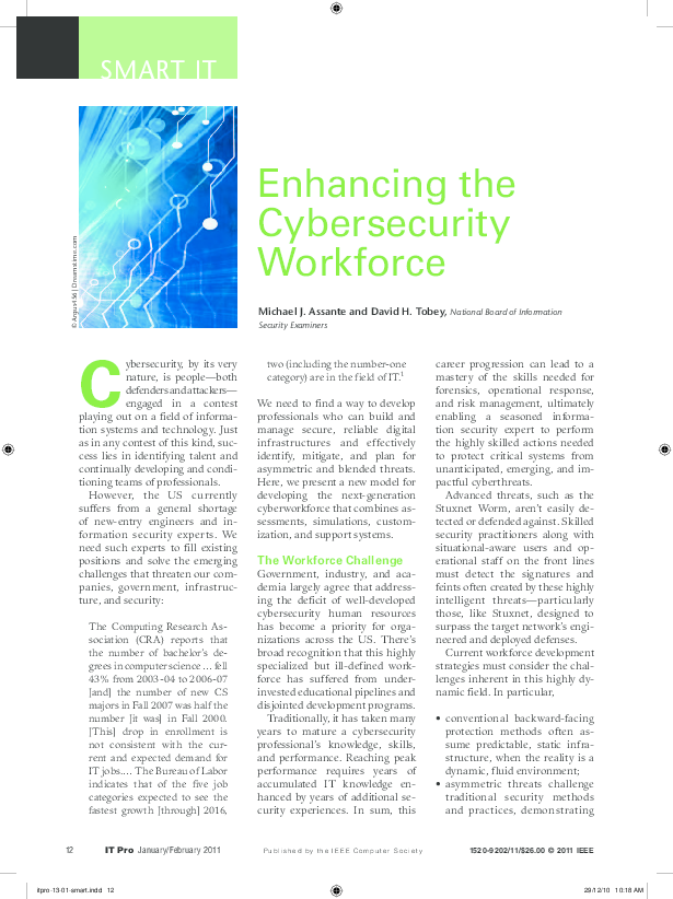 (PDF) Enhancing the Cybersecurity Workforce | Michael J. Assante ...
