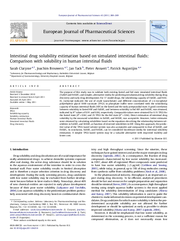 (PDF) Intestinal drug solubility estimation based on simulated ...