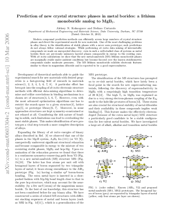 (PDF) Prediction of different crystal structure phases in metal borides: A lithium monoboride ...
