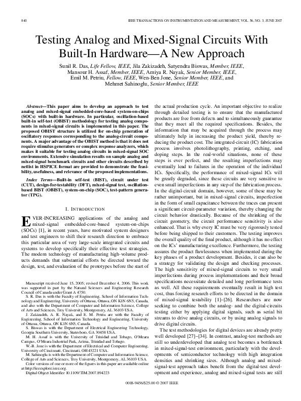 Pdf Testing Analog And Mixed Signal Circuits With Built In Hardware—a New Approach