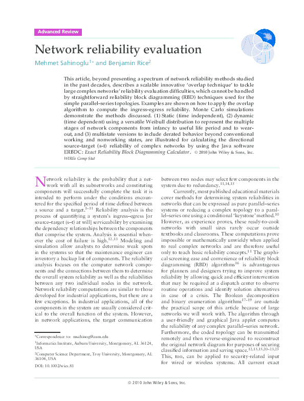 (PDF) Network reliability evaluation
