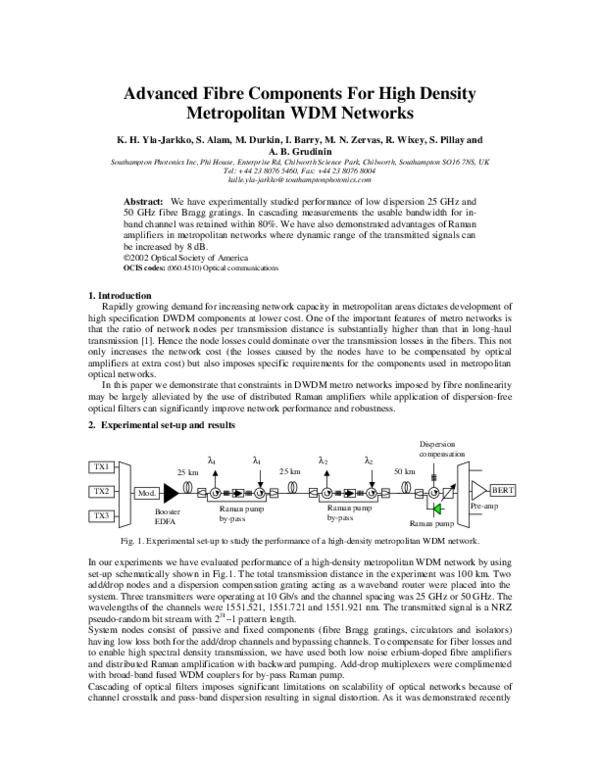 (PDF) Advanced fibre components for high density metropolitan WDM networks