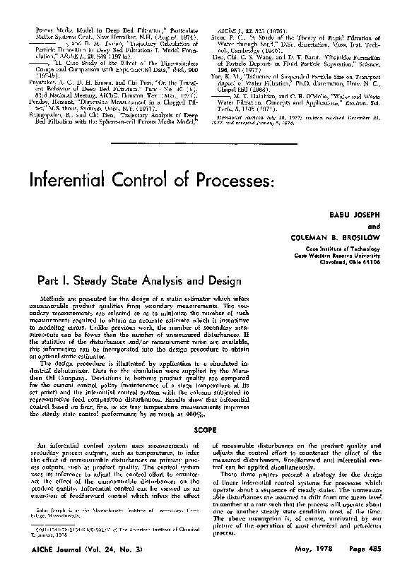 (PDF) Inferential control of processes: Part I. Steady state analysis ...