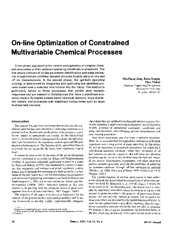 (PDF) On-line optimization of constrained multivariable chemical processes