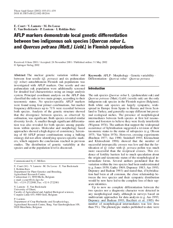 (PDF) AFLP markers demonstrate local genetic differentiation between ...