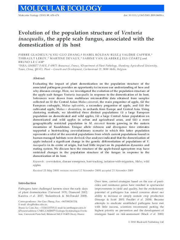 (PDF) Evolution of the population structure of Venturia inaequalis ...