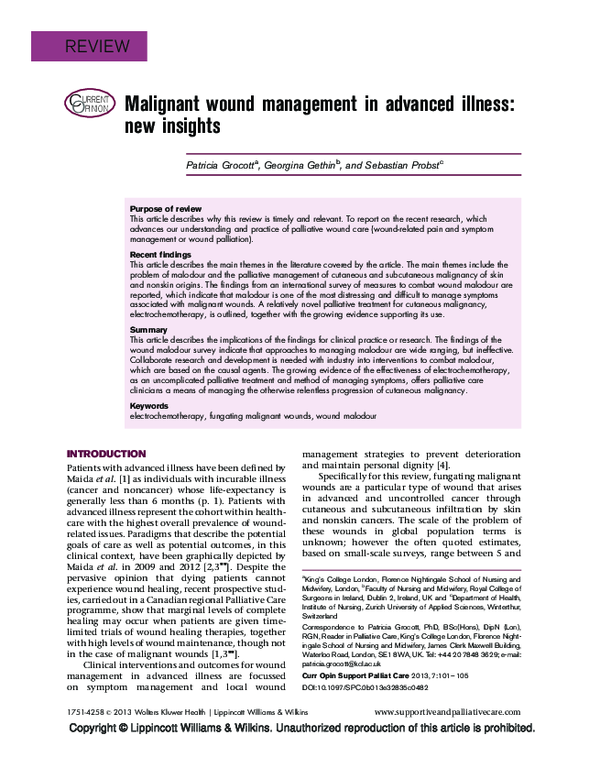(PDF) Malignant wound management in advanced illness