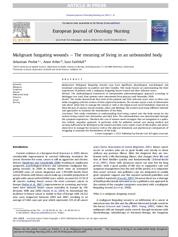 (PDF) Malignant fungating wounds – The meaning of living in an ...