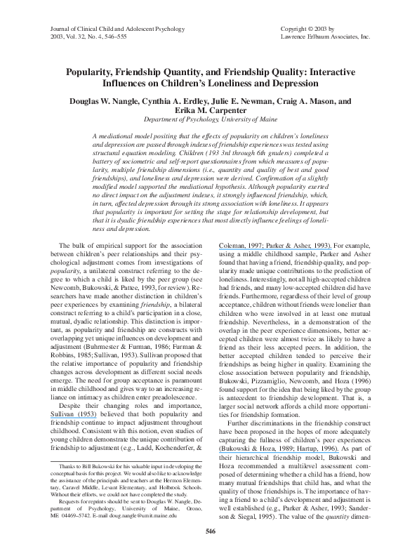 (PDF) Popularity, Friendship Quantity, and Friendship Quality ...