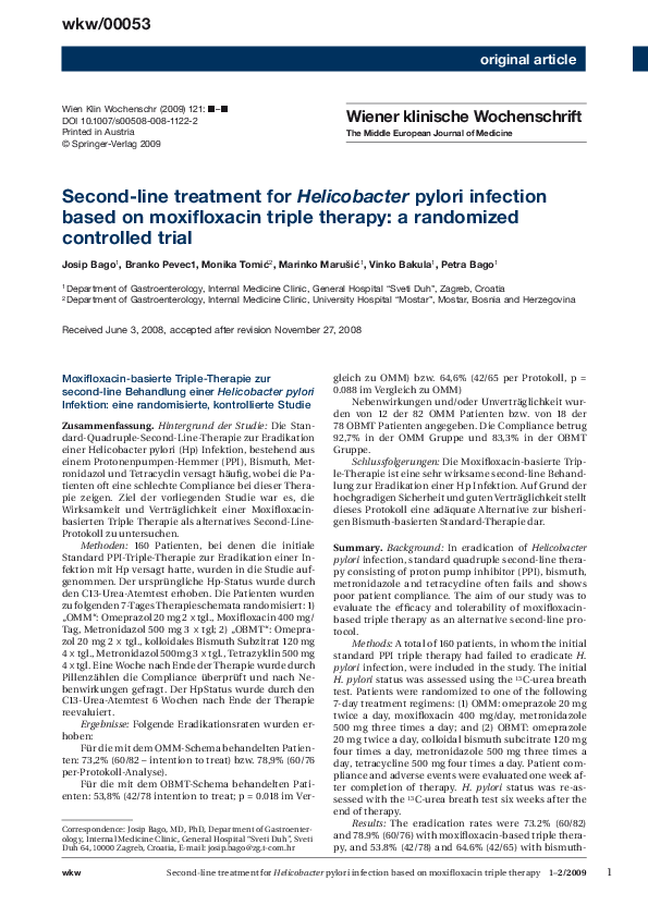 (PDF) Second-line treatment for Helicobacter pylori infection based on ...