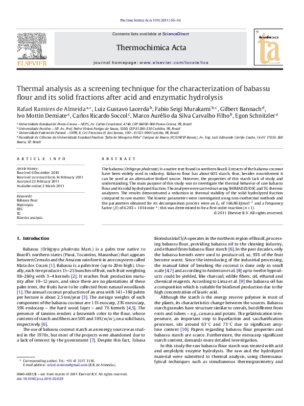 (PDF) Thermal analysis as a screening technique for the characterization of babassu flour and ...