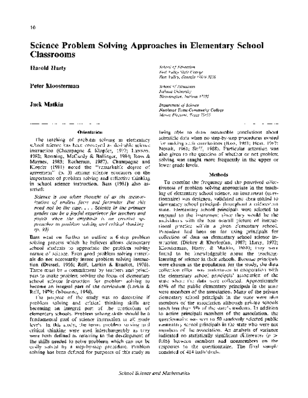 (PDF) Science Problem Solving Approaches in Elementary School Classrooms